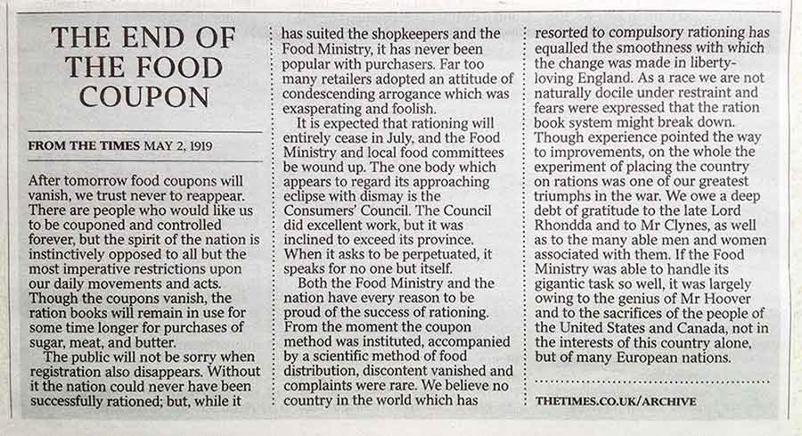 Food rationing in Britain in the First World War